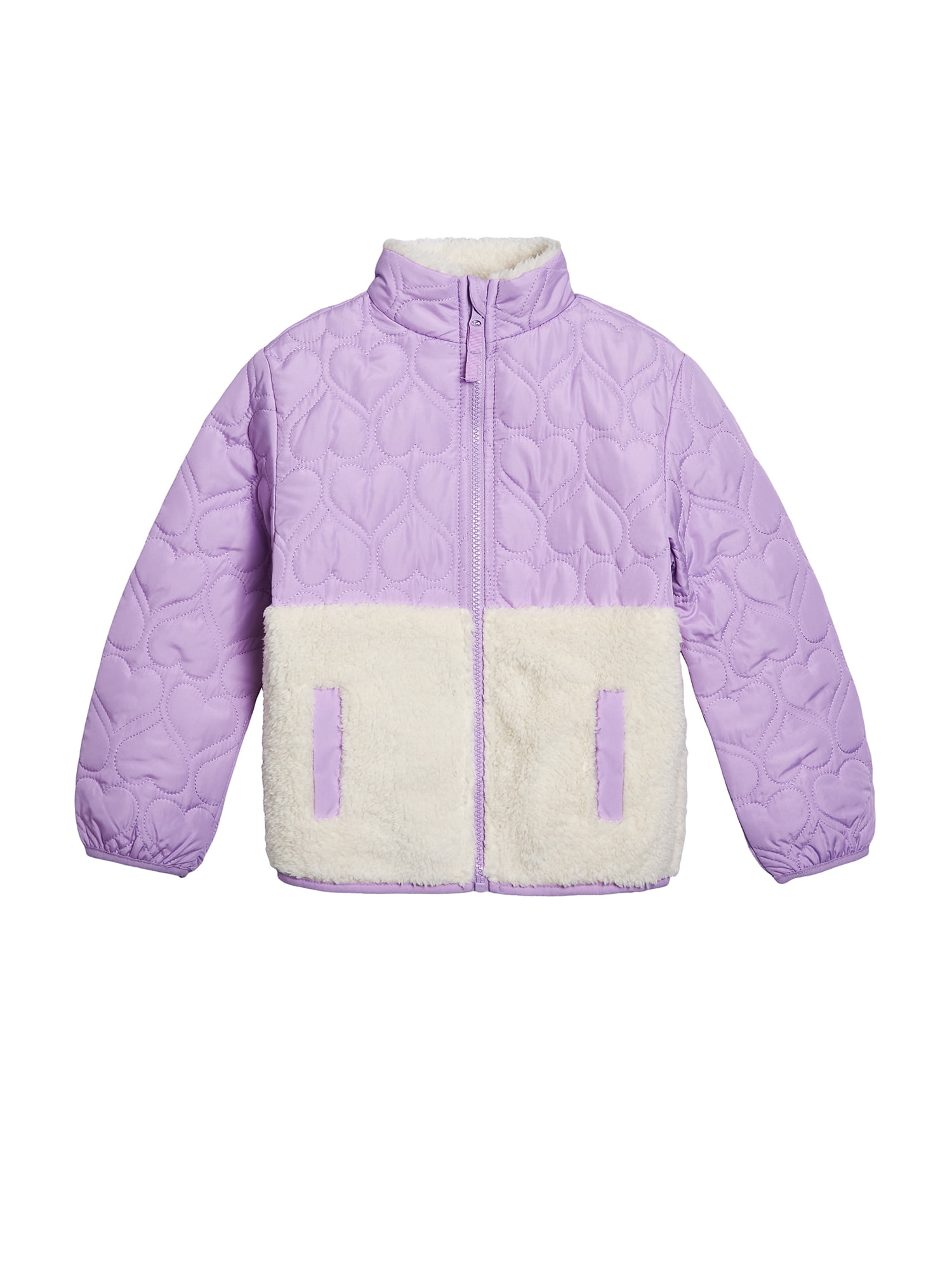 Wonder Nation Girls Mixed Media Quilted Plush Jacket, Sizes 4-16 ...