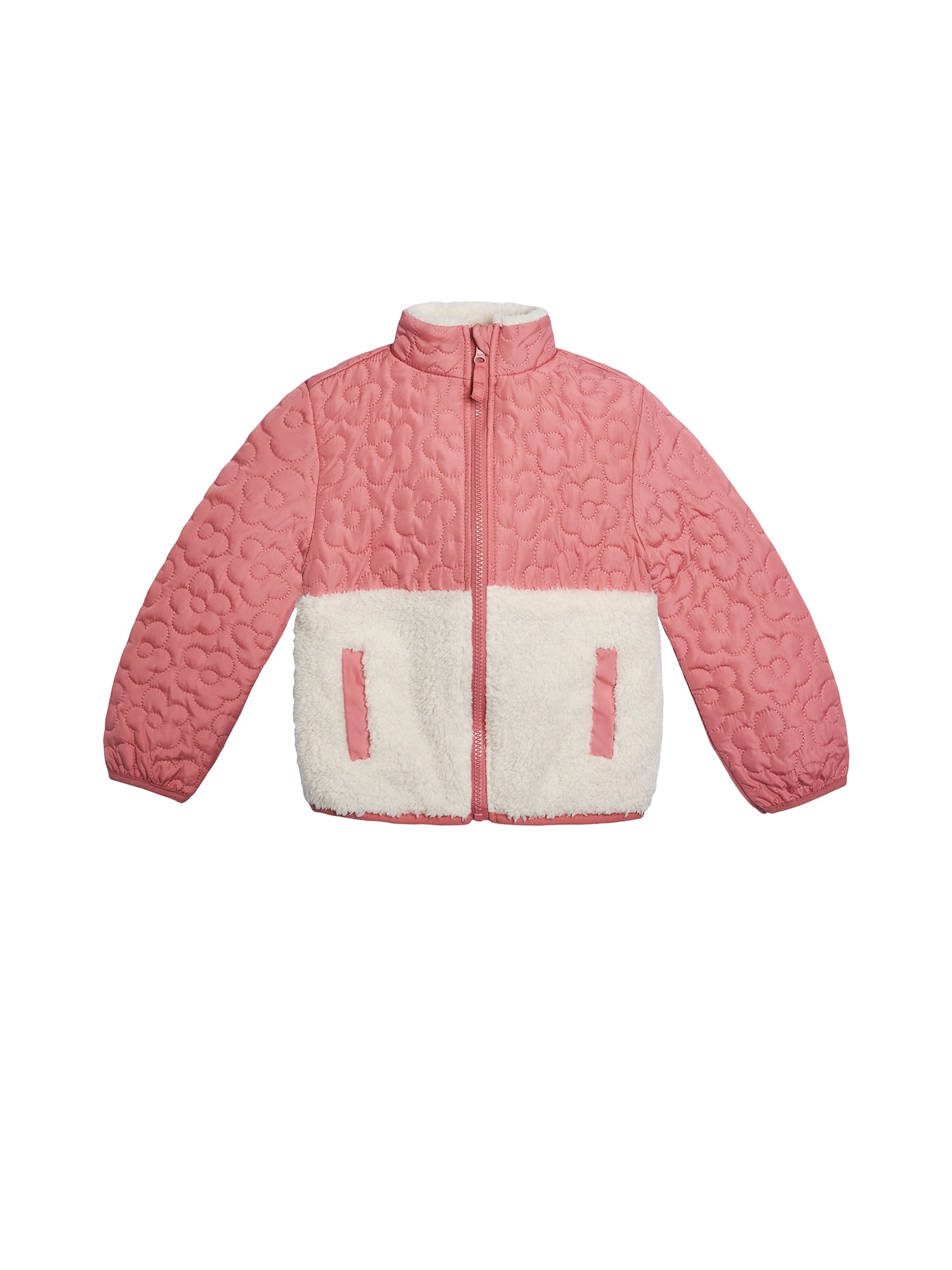 Wonder Nation Girls Mixed Media Quilted Plush Jacket, Sizes 4-16 ...