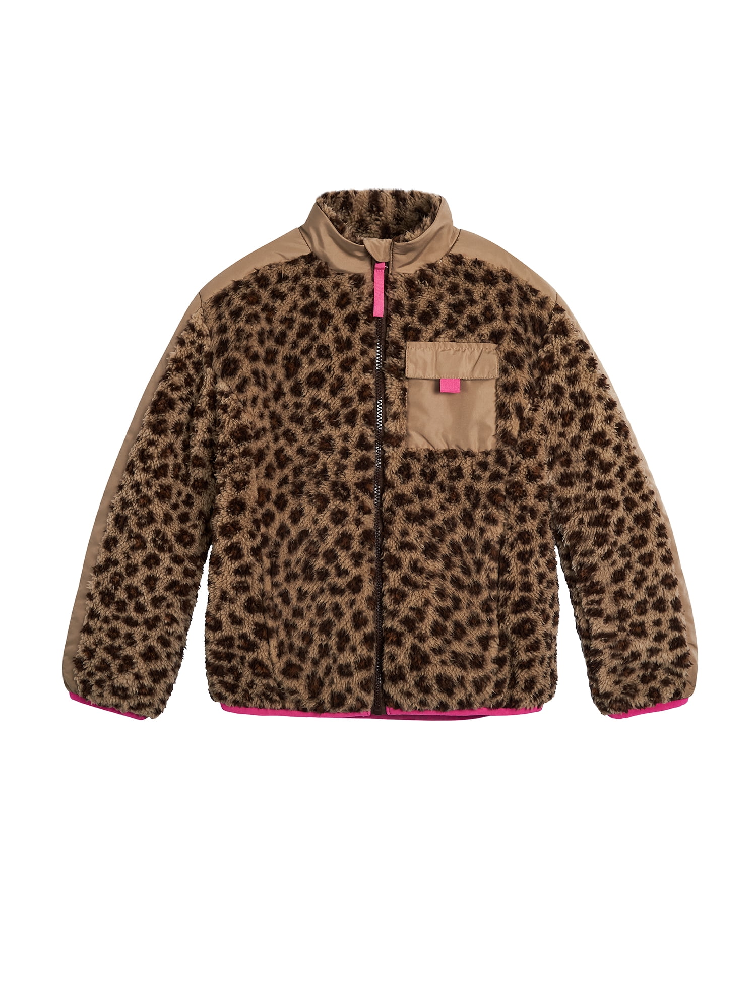 Wonder Nation Girls Sporty Plush Jacket, Sizes 4-18, Warm Fleece, 100% ...