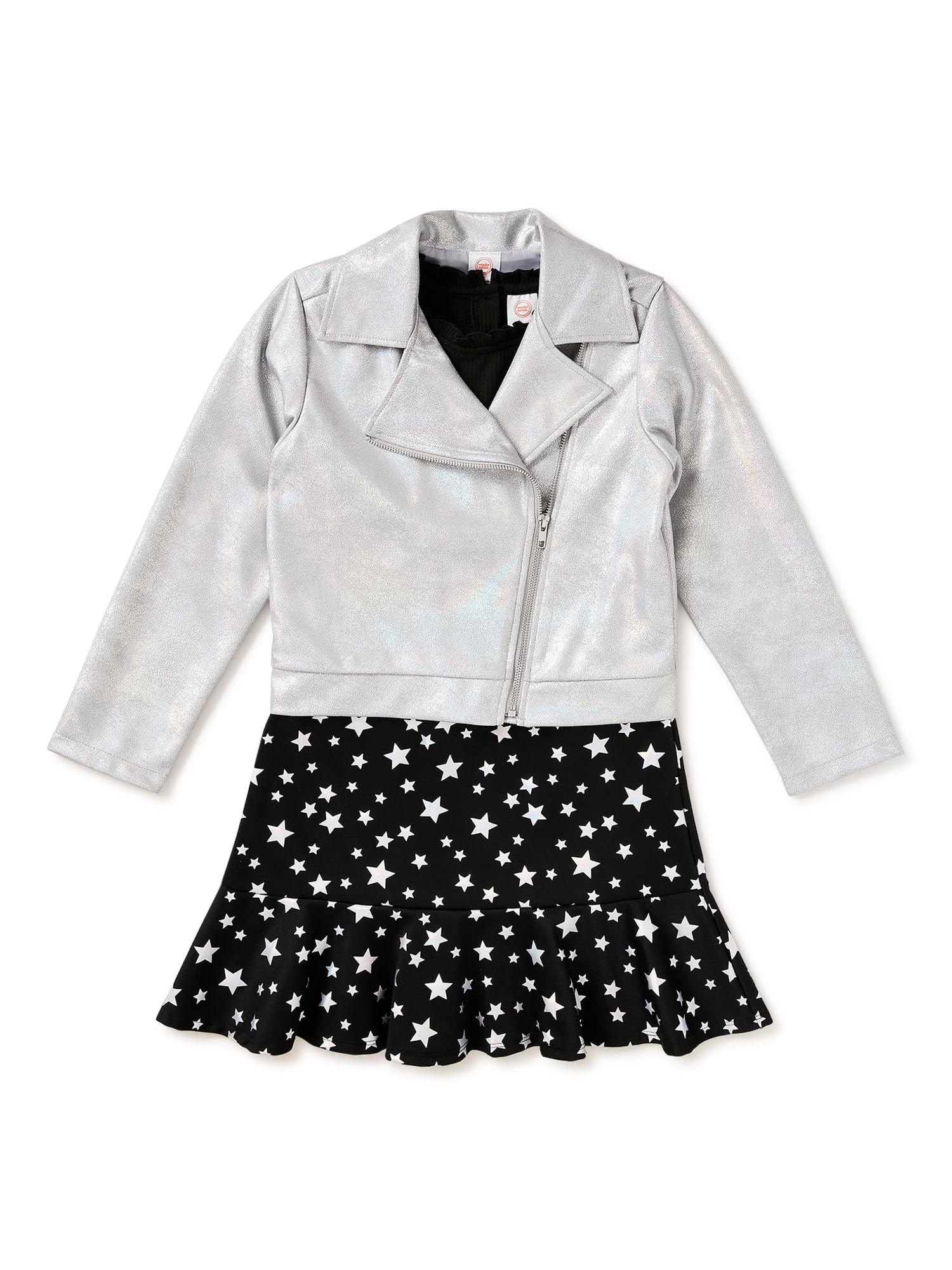 Wonder Nation Girls Moto Jacket and Dress, 2-Piece Outfit Set, Sizes 4 ...