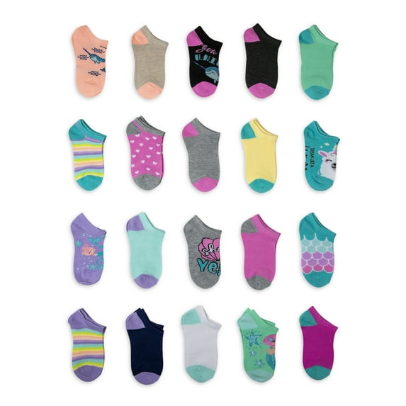 Wonder Nation Girls No Show Socks, 20-Pack, Sizes S-L - Walmart.com