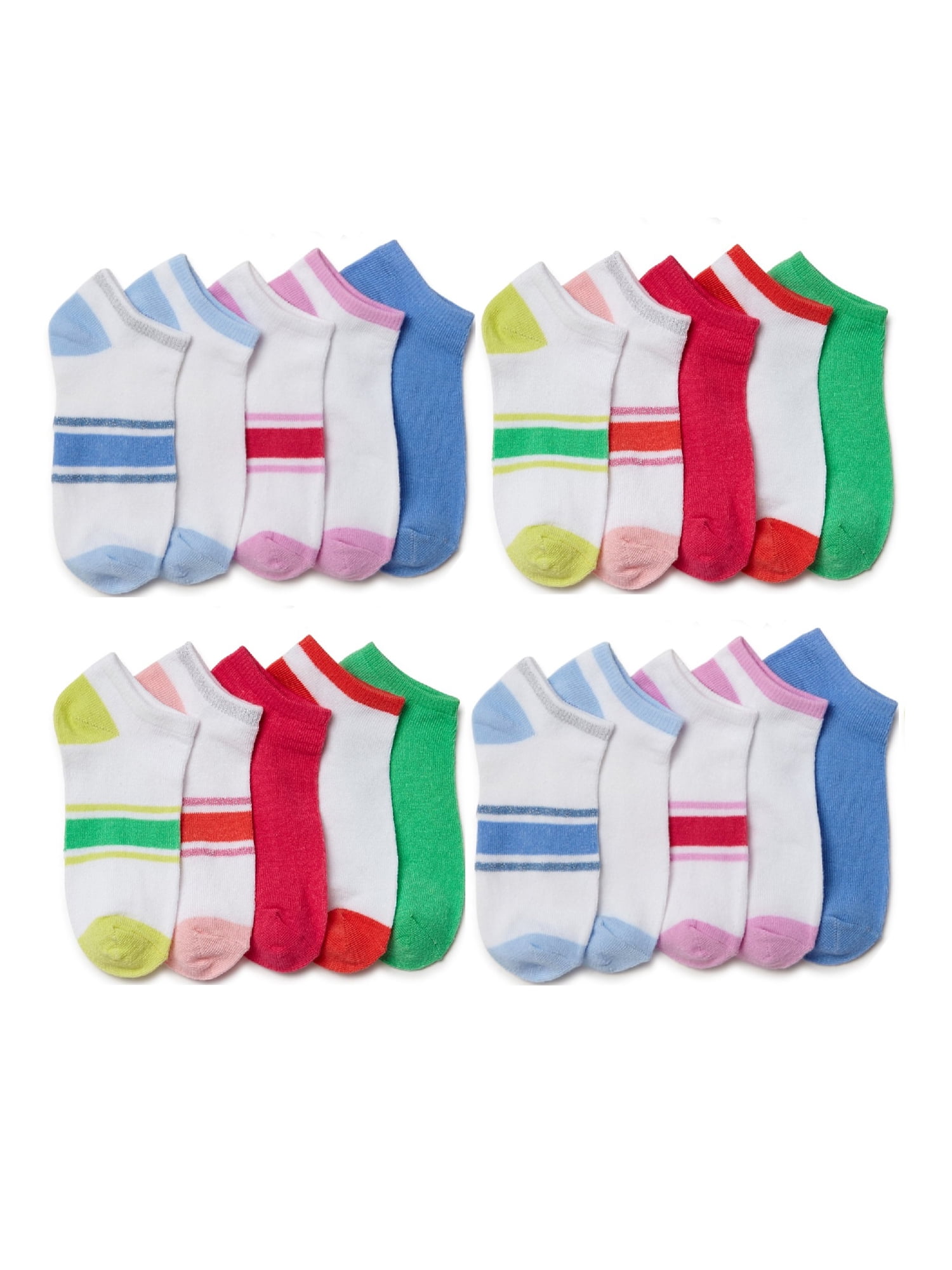 Wonder Nation Girls No Show Socks - 20-Pack - Walmart.com