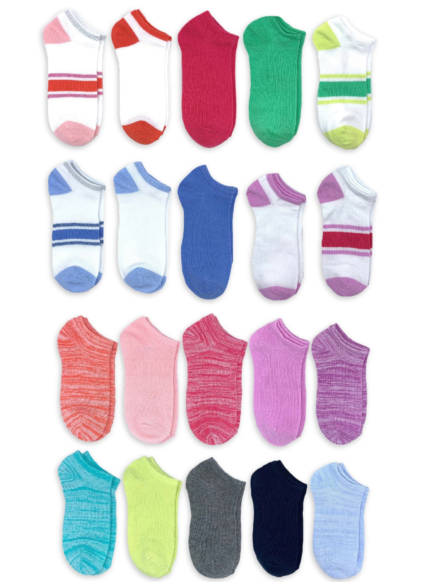 Wonder Nation Girls No Show Socks, 20-Pack, Sizes S-L - Walmart.com