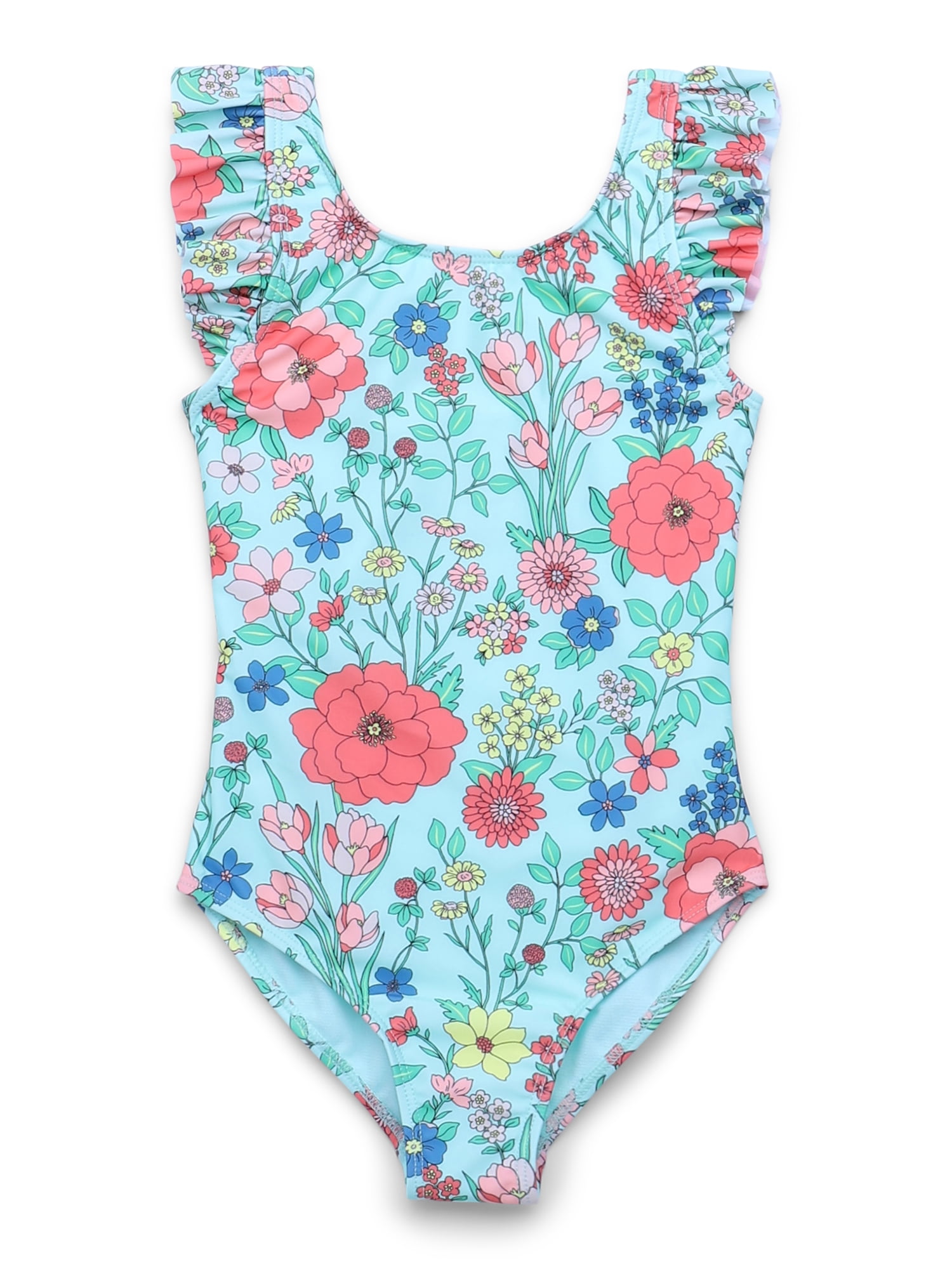 Wonder Nation Girls One Piece Swimsuit with Flutter Sleeves and UPF 50 ...