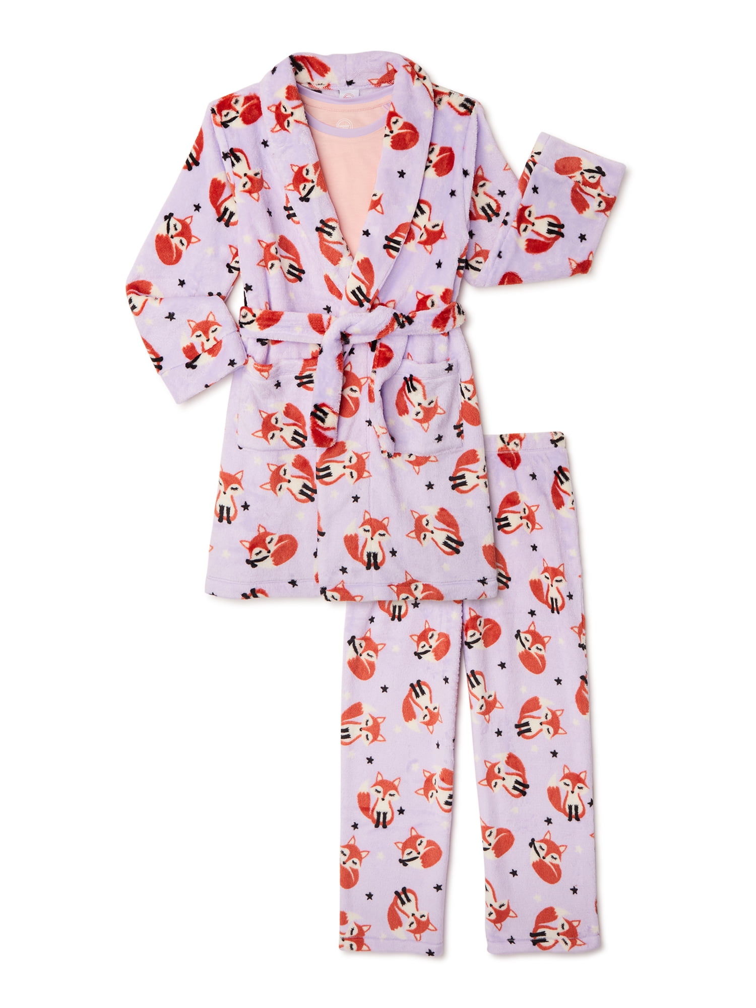 Wonder Nation Girls’ Pajama Sleep Set with Robe, 3-Piece, Sizes 4-18 ...