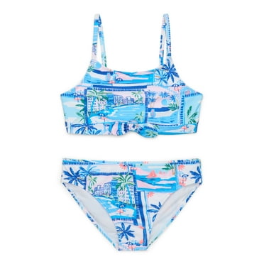 Wonder Nation Girls Scrunch Bikini Swimsuit with UPF 50, 2-Piece, Sizes ...
