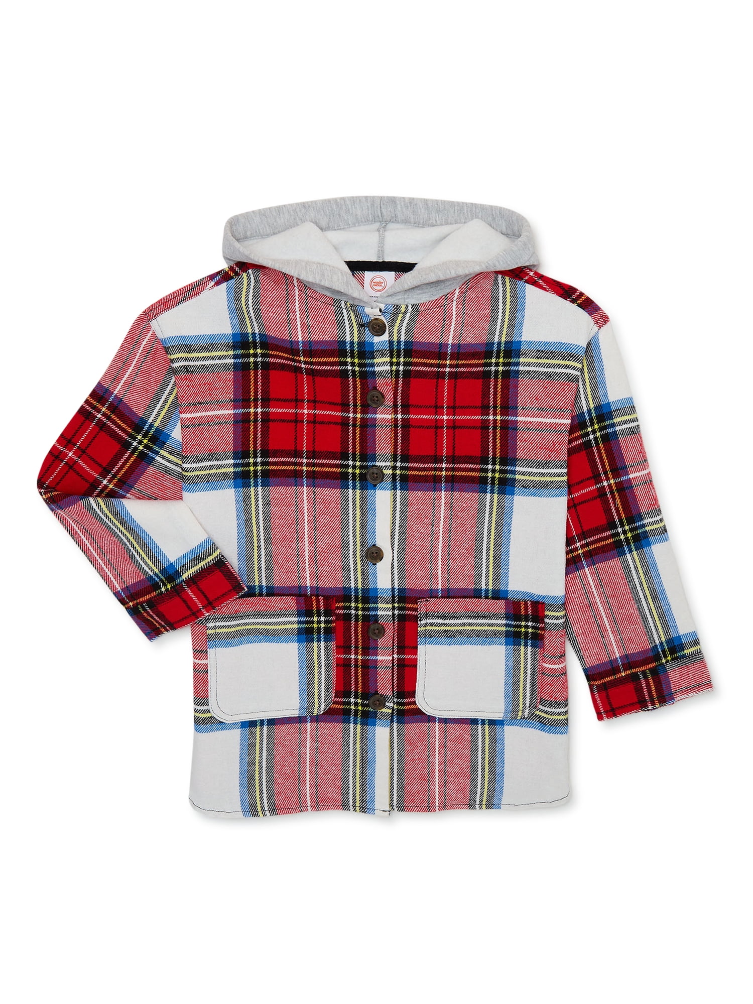 Wonder Nation Girls Plaid Flannel Shacket with Hood, Sizes 4-18, 100% ...