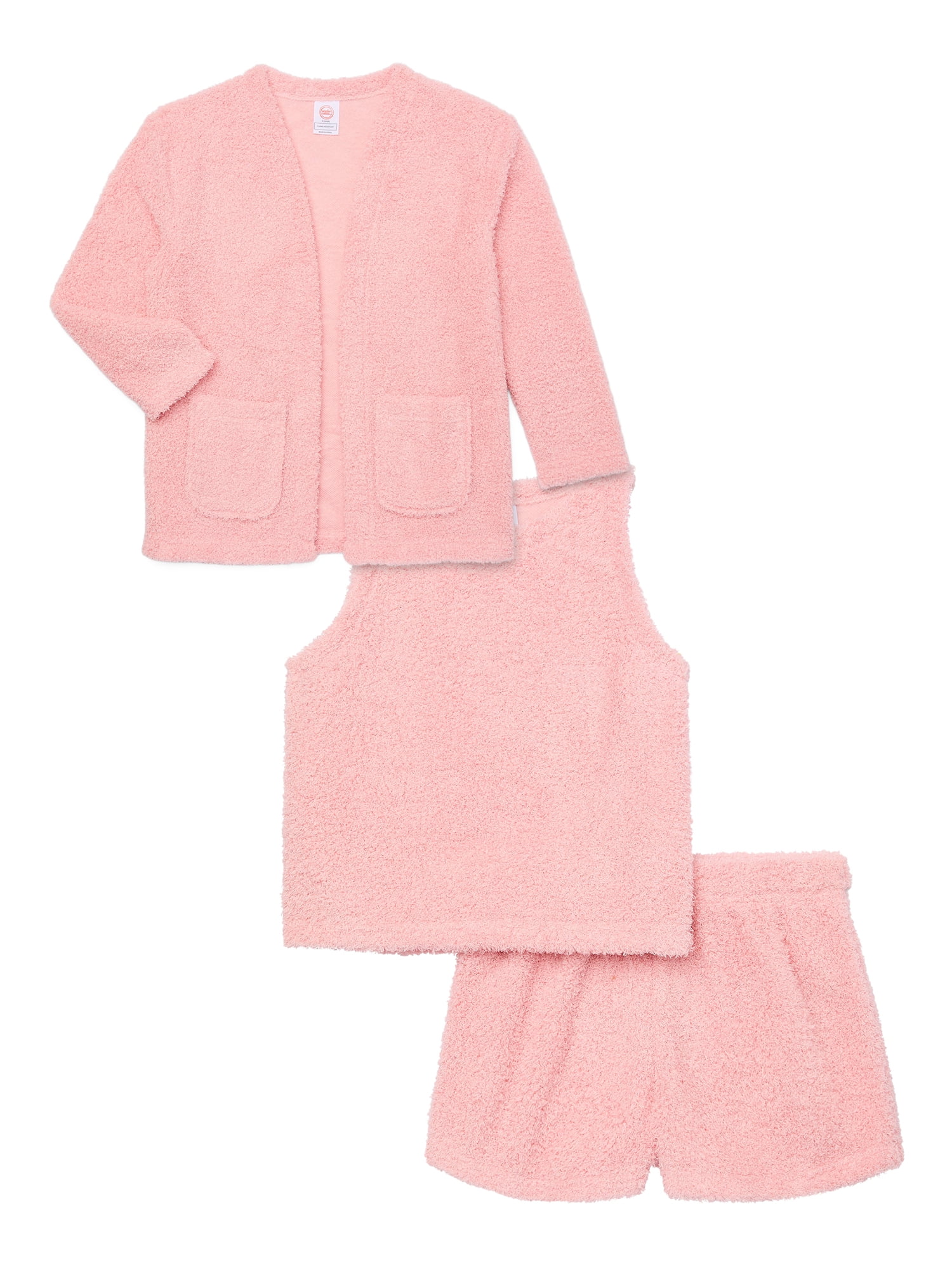 Wonder Nation Girls Plush Tank Cardigan Shorts Sleep Set - Walmart.com