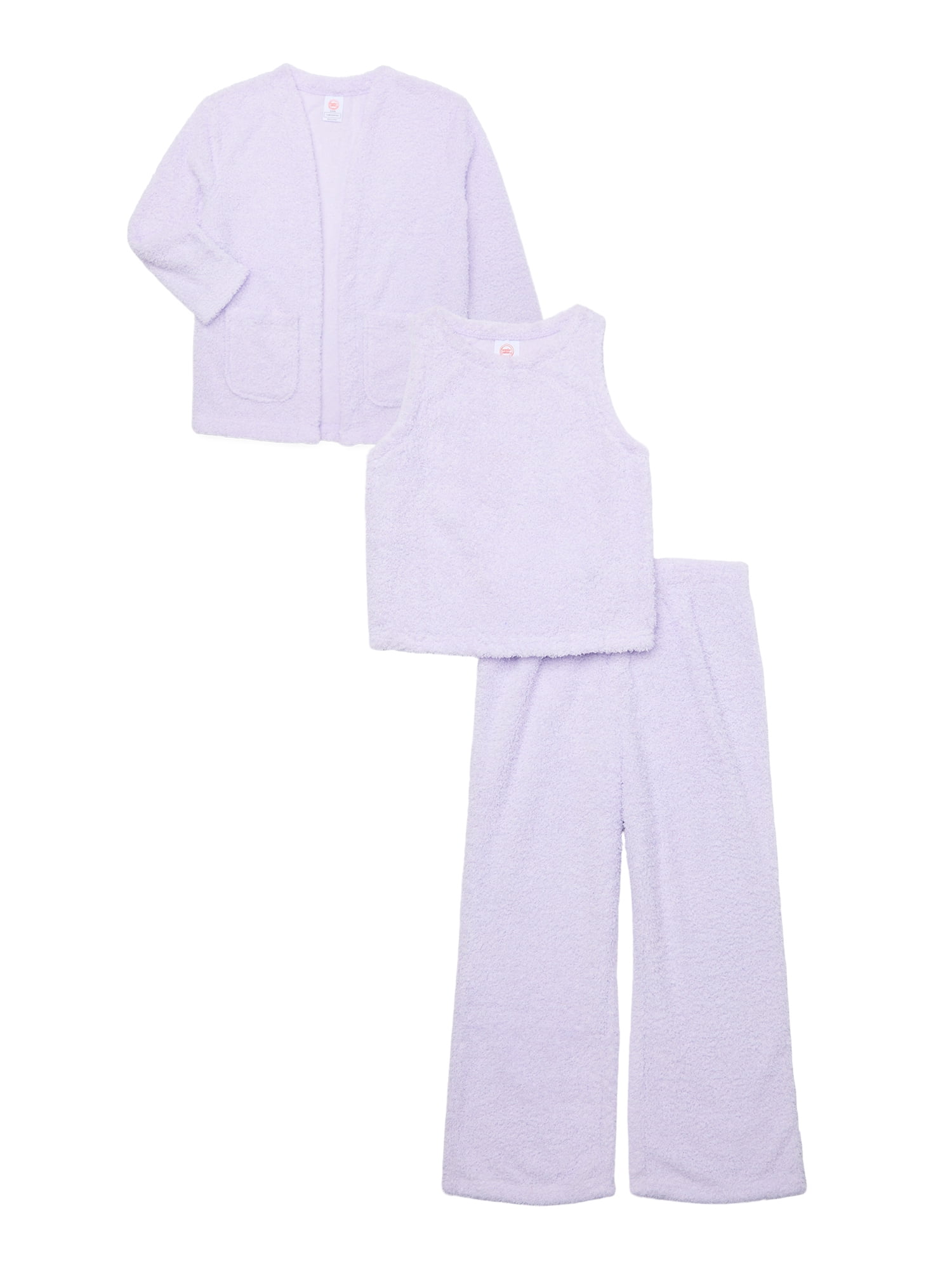 Wonder Nation Girls Plush Tank, Cardigan and Wide Leg Pants, 3-Piece ...