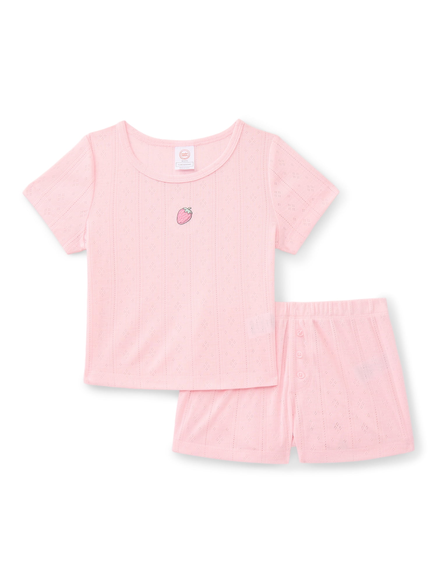 Wonder Nation Girls Pointelle Short Sleeve Top and Shorts Pajama Set, 2 ...