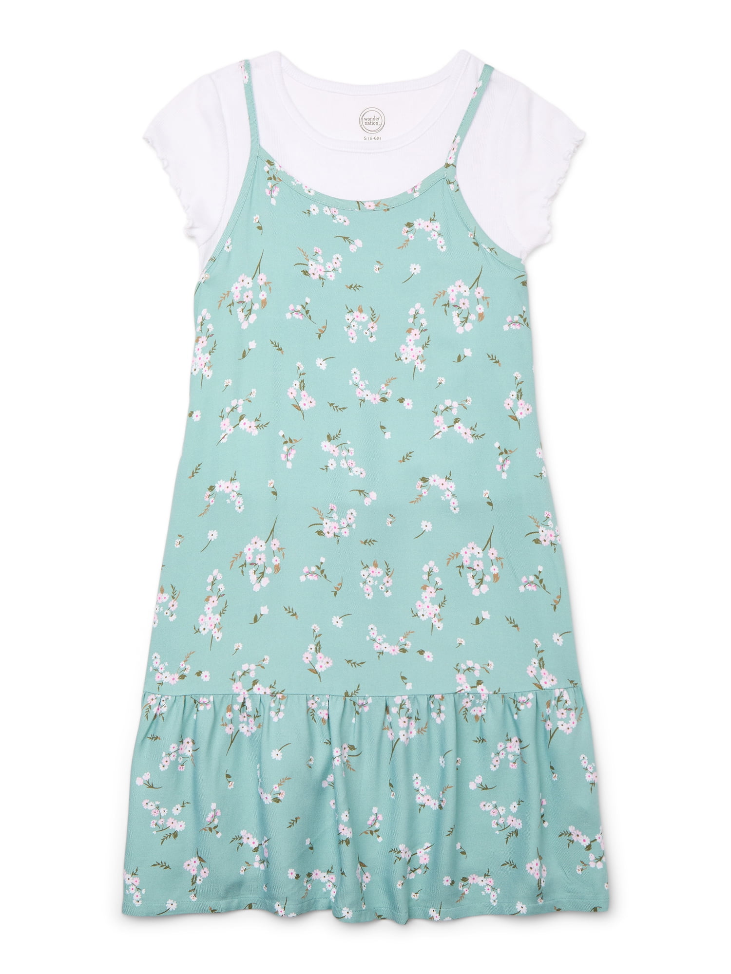 Wonder Nation Girls Printed Cami Dress with Short Sleeves, Sizes 4-18 ...