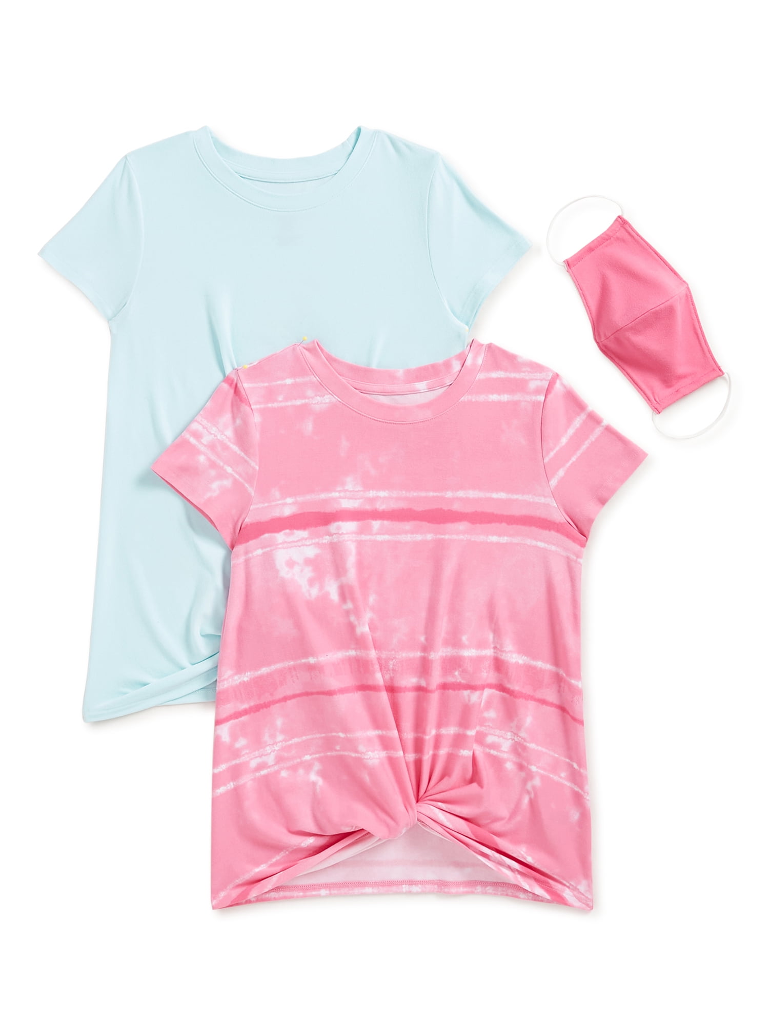 Wonder Nation Girls Printed & Solid Twist-Front T-Shirts, 2-Pack, Sizes ...