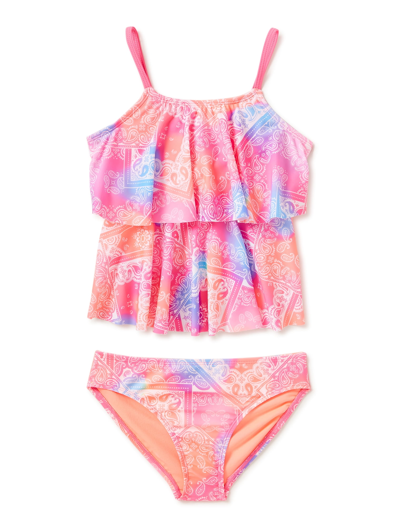 Wonder Nation Girls Printed Tankini, 2-Piece Swimsuit Set, Sizes 4-16 ...