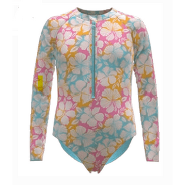 Wonder Nation Girls Printed Zip Rash Guard One-Piece Swimsuit with ...