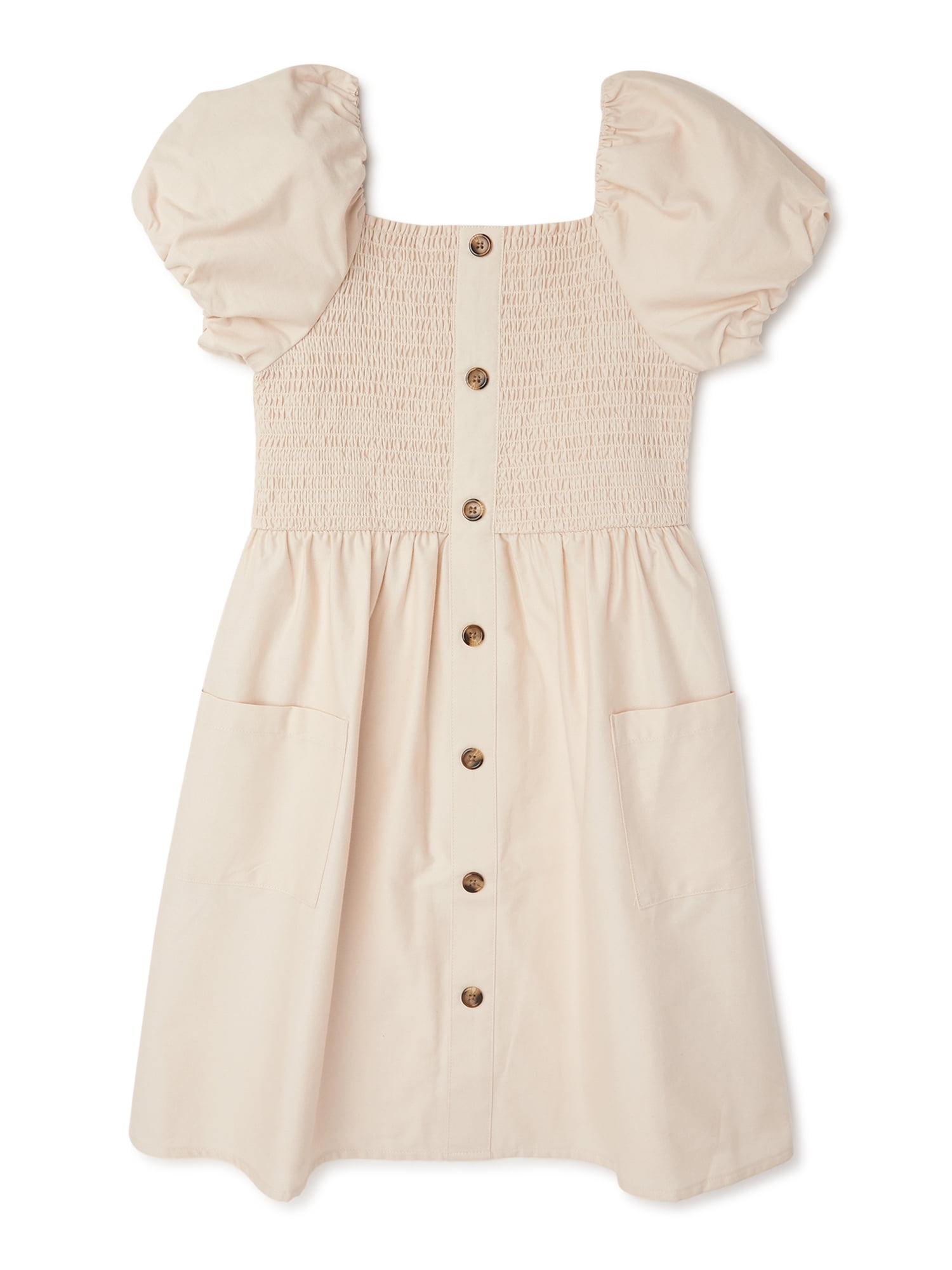 Wonder Nation Girls’ Puff Sleeve Dress Sizes 4-18 & Plus - Walmart.com