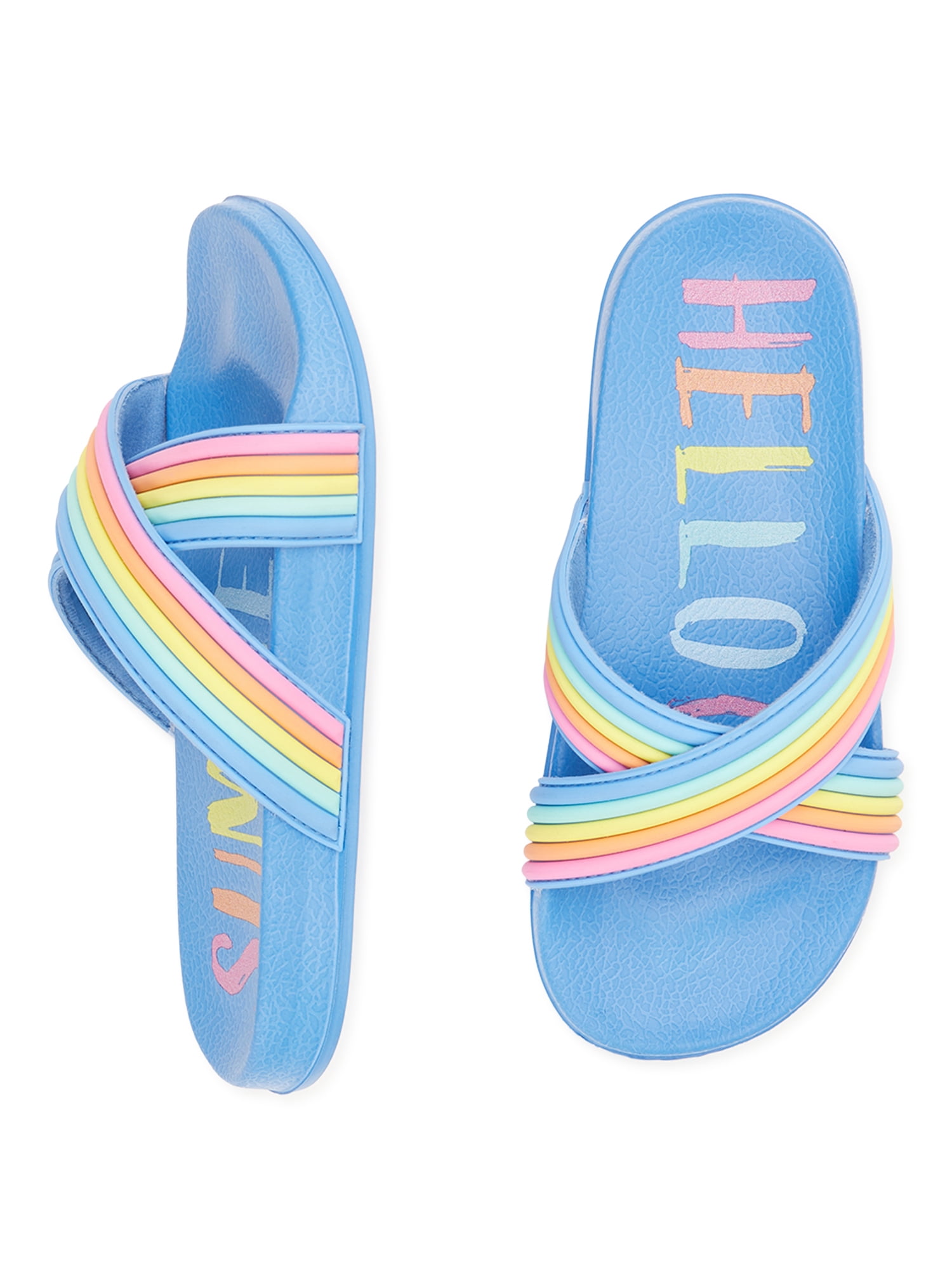 Wonder Nation Girls Slide Sandals, Blue Multi, 2/3 - Walmart.com