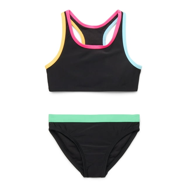Wonder Nation Girls Racerback Bikini Swimsuit Set with UPF50+, 2-Piece ...