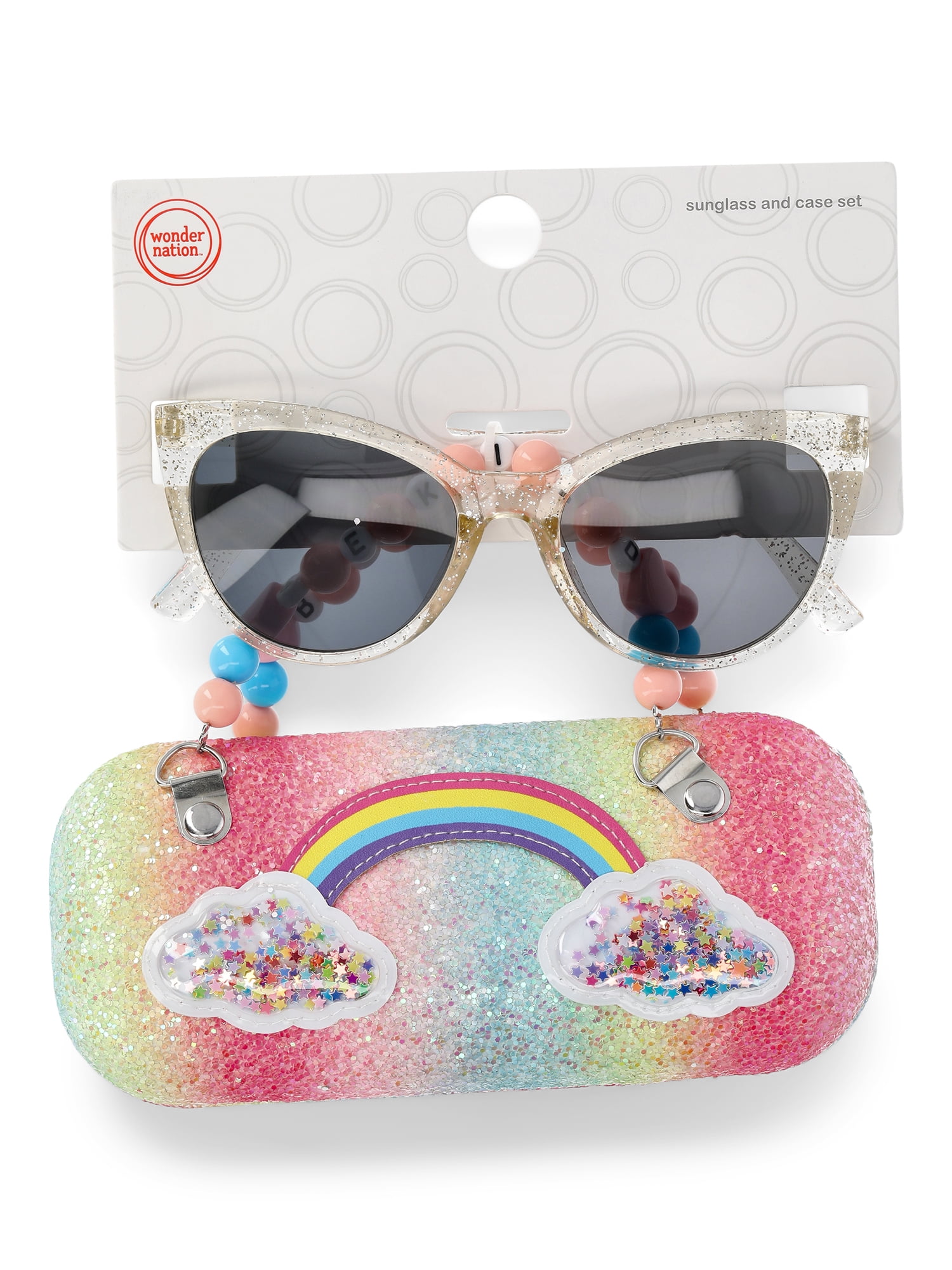 Wonder Nation Girls Rainbow Glitter Sunglasses and Case Set UV ...