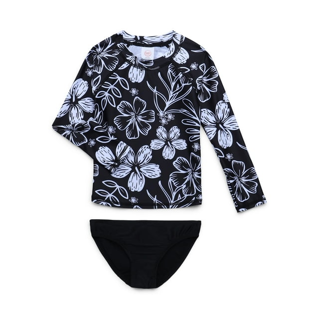 Wonder Nation Girls Rash Guard and Bottoms Swimsuit Set with UPF 50+, 2 ...