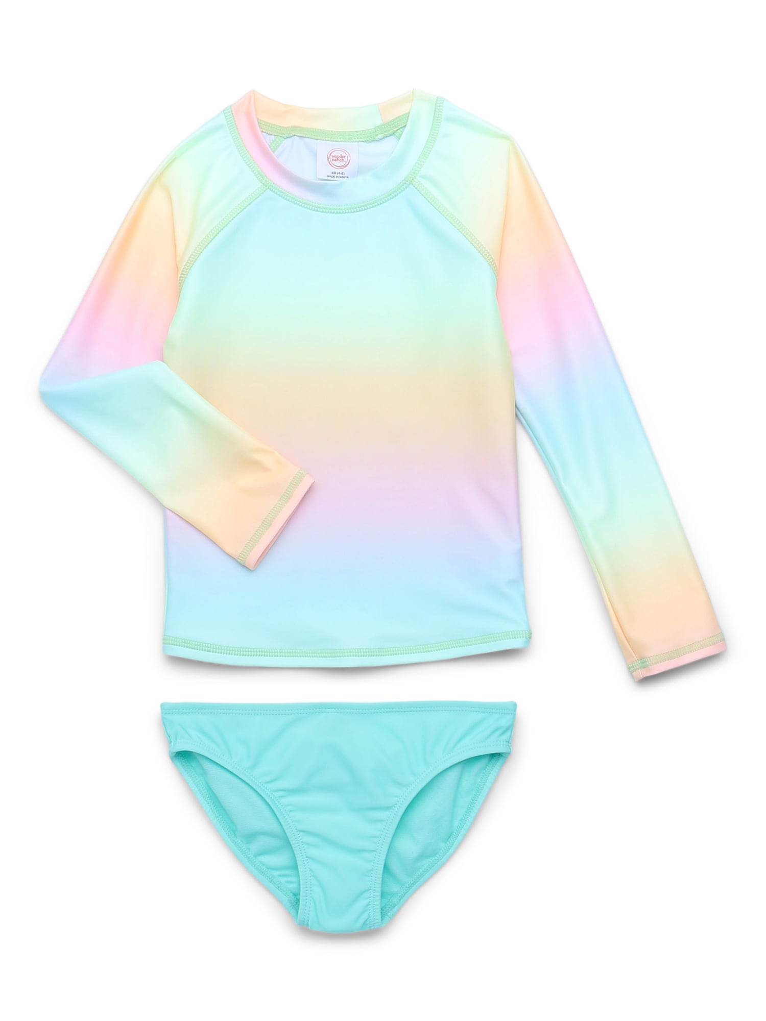 Wonder Nation Girls Rash Guard and Bottoms Swimsuit Set with UPF 50+, 2 ...