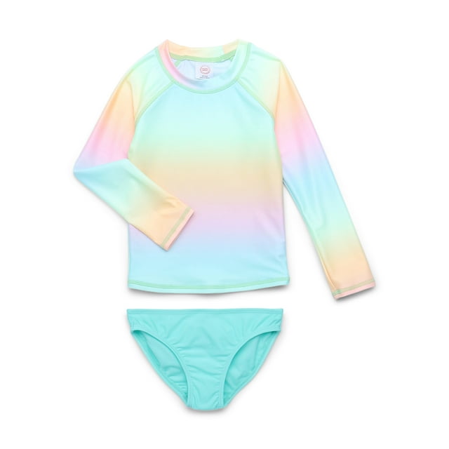 Wonder Nation Girls Rash Guard and Bottoms Swimsuit Set with UPF 50+, 2 ...