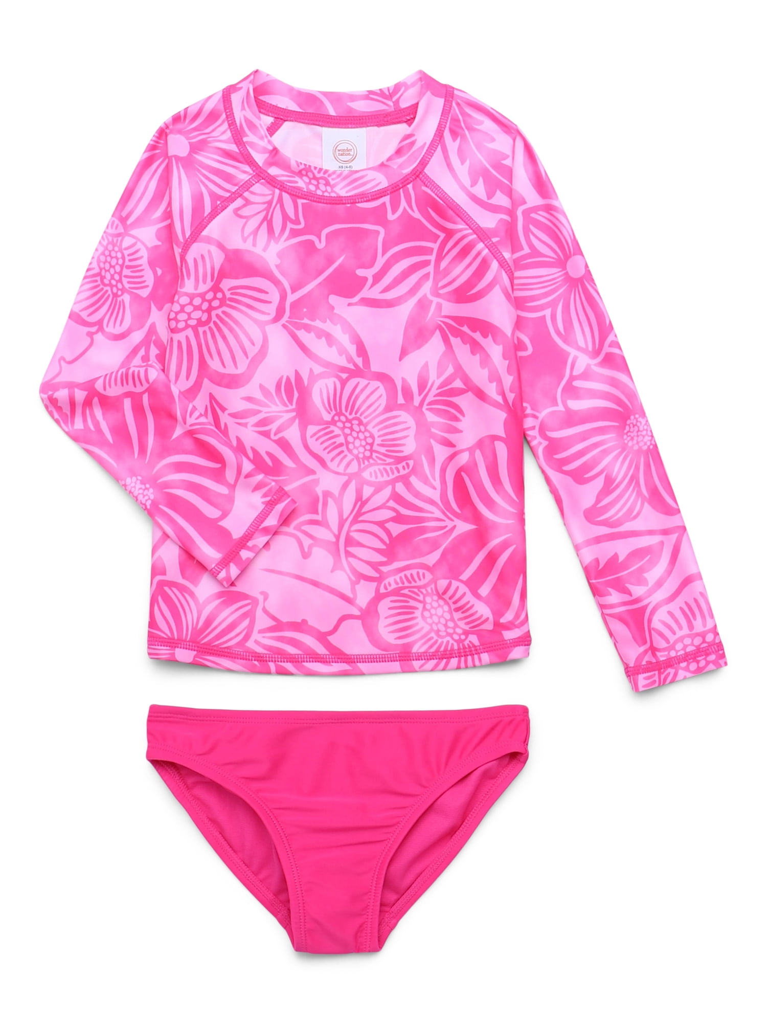 Wonder Nation Girls Rash Guard and Bottoms Swimsuit Set with UPF 50+ 2-Piece Sizes 4-18 Plus ...