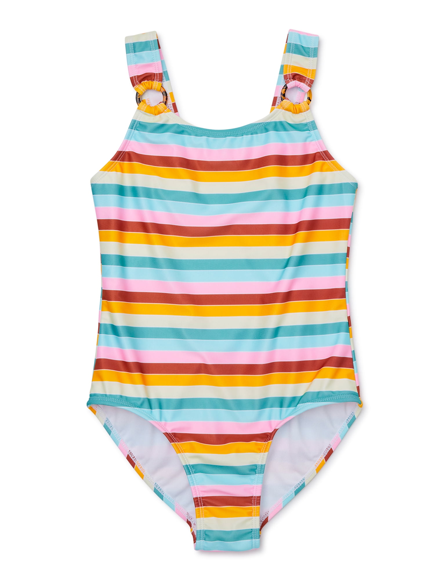 Wonder Nation Girl's Retro Stripe One-Piece Swimsuit UPF 50, Sizes 4-18 ...