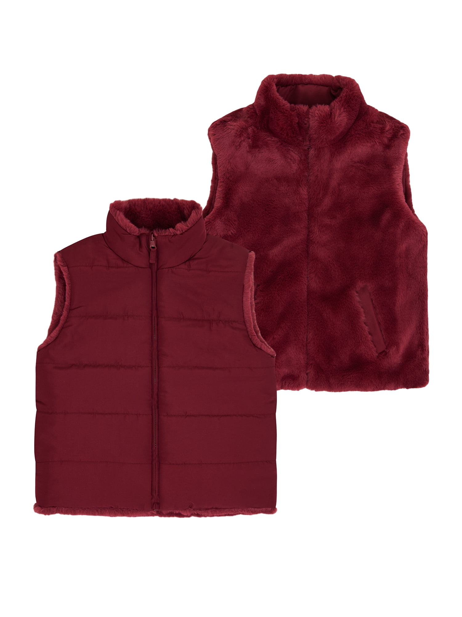 Wonder Nation Girls Reversible Faux Fur Puffer Vest, Sizes 4-18 ...