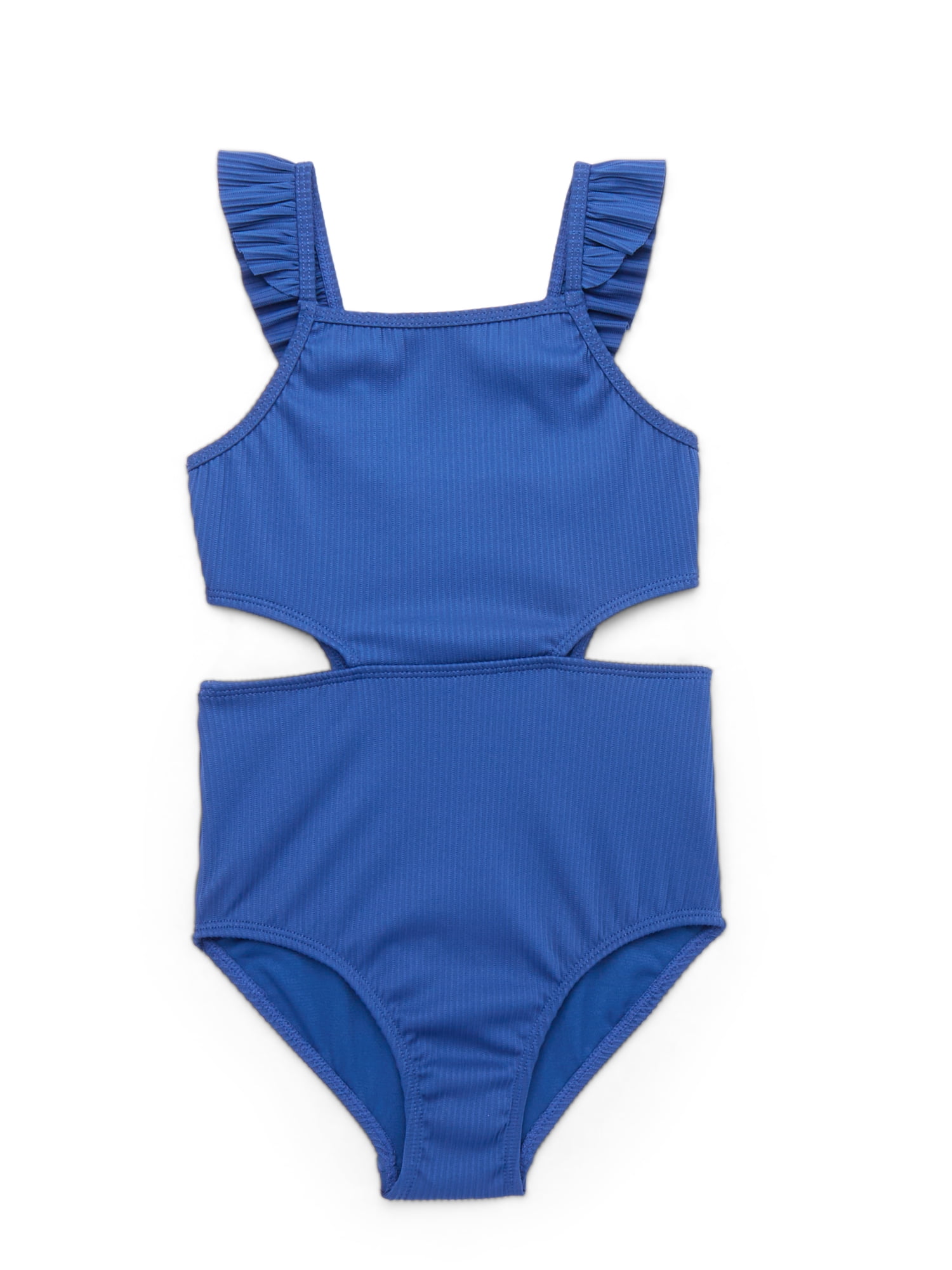 Wonder Nation Girls Rib Knit One Piece Swimsuit with Ruffle Straps UPF ...