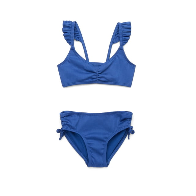 Wonder Nation Girls Rib Knit Ruffle Strap Bikini Top & Mid-Rise Tie ...
