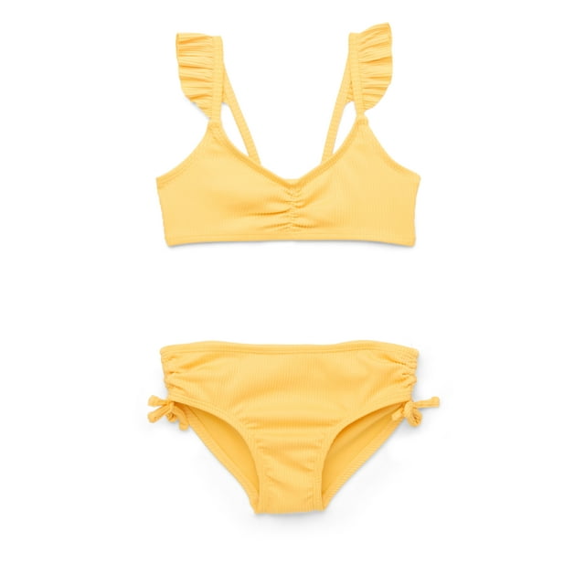 Wonder Nation Girls Rib Knit Ruffle Strap Bikini Top & Mid-Rise Tie ...