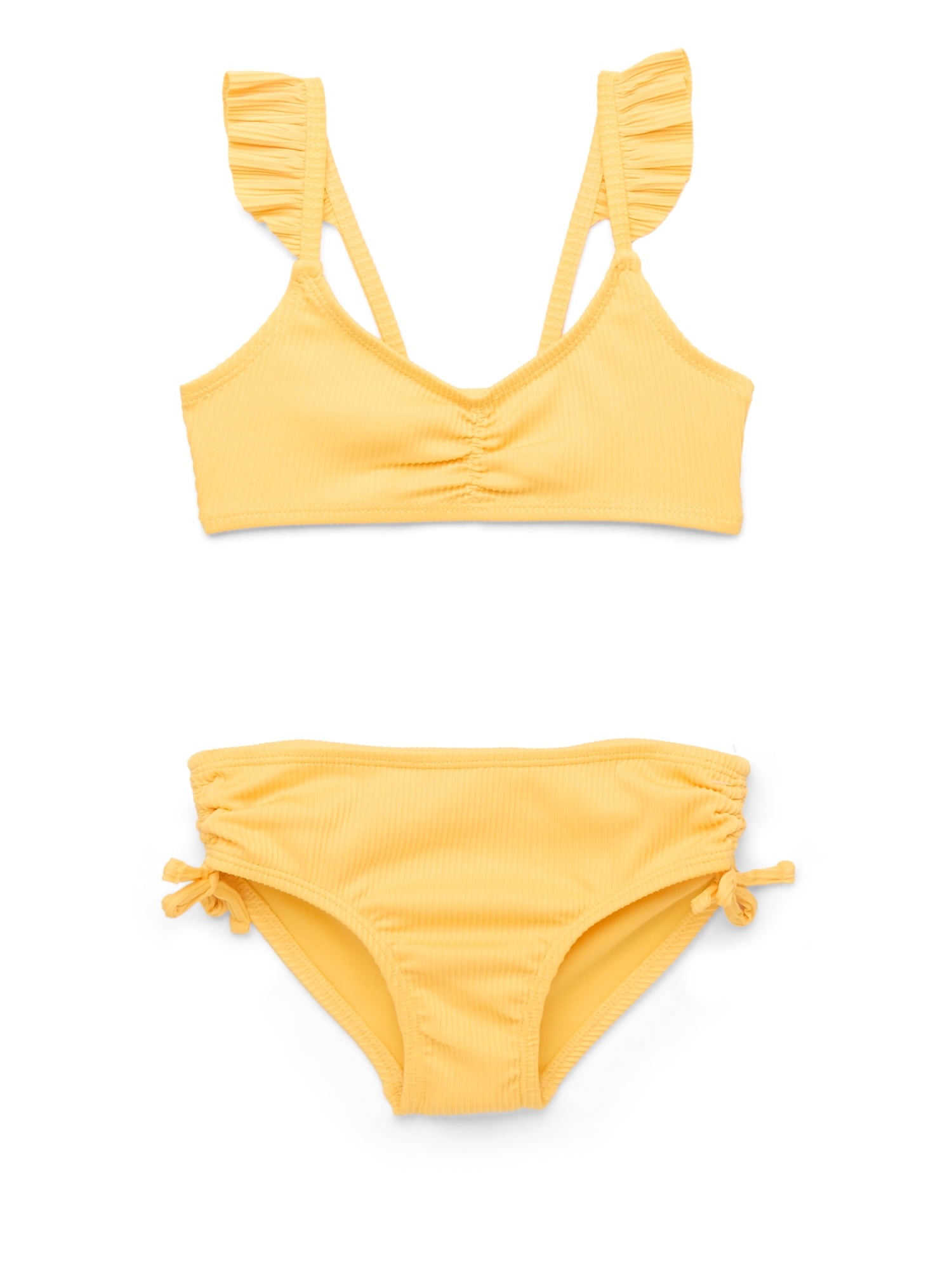 Wonder Nation Girls Rib Knit Ruffle Strap Bikini Top and Mid-Rise Tie ...