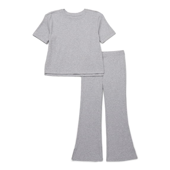 Wonder Nation Girls Rib Knit Top and Flare Leggings Set, 2-Piece, Sizes ...
