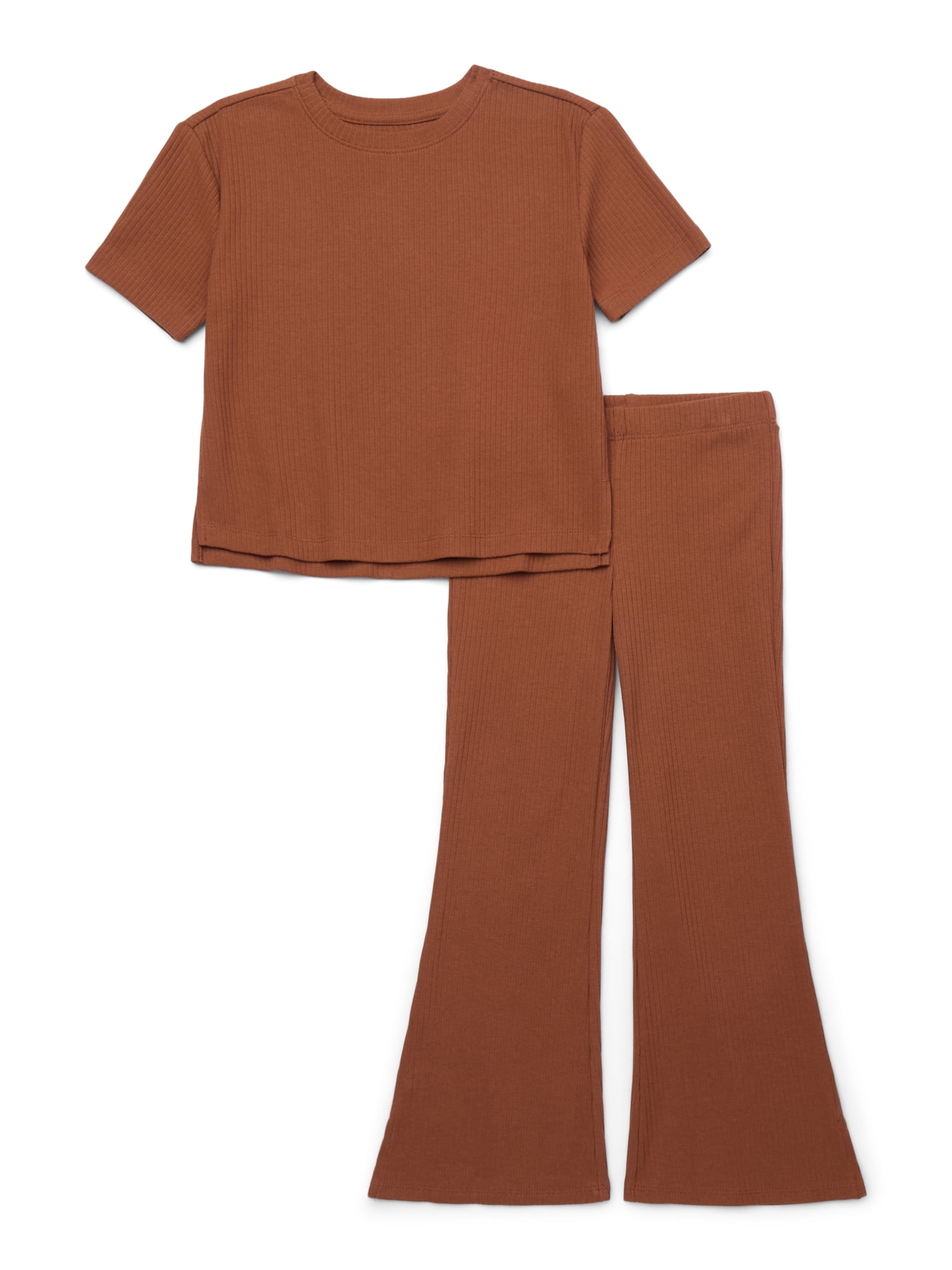 Wonder Nation Girls Rib Knit Top and Flare Leggings Set, 2-Piece, Sizes ...