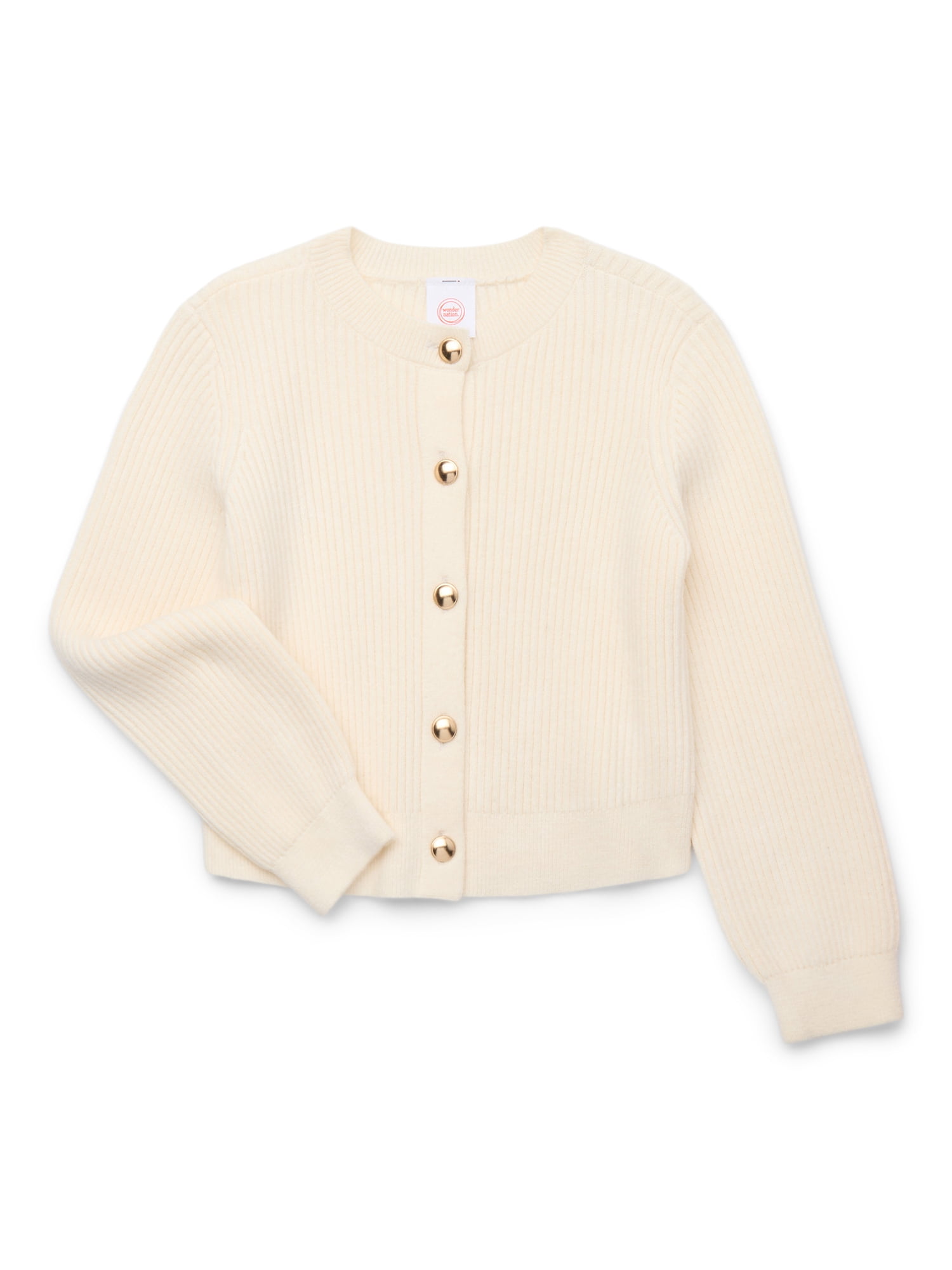 Wonder Nation Girls Ribbed Button Front Cardigan Sweater, Sizes 4-18 ...