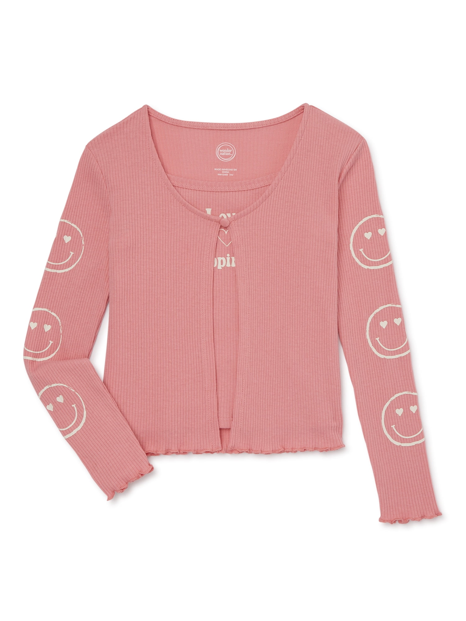 Wonder Nation Girls Ribbed Cardigan and Cami Top Set, 2-Piece, Sizes 4 ...