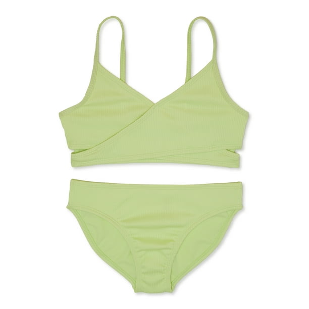 Wonder Nation Girls Ribbed Cross-over Bikini Swimsuit, 2-Piece, Sizes 4 ...