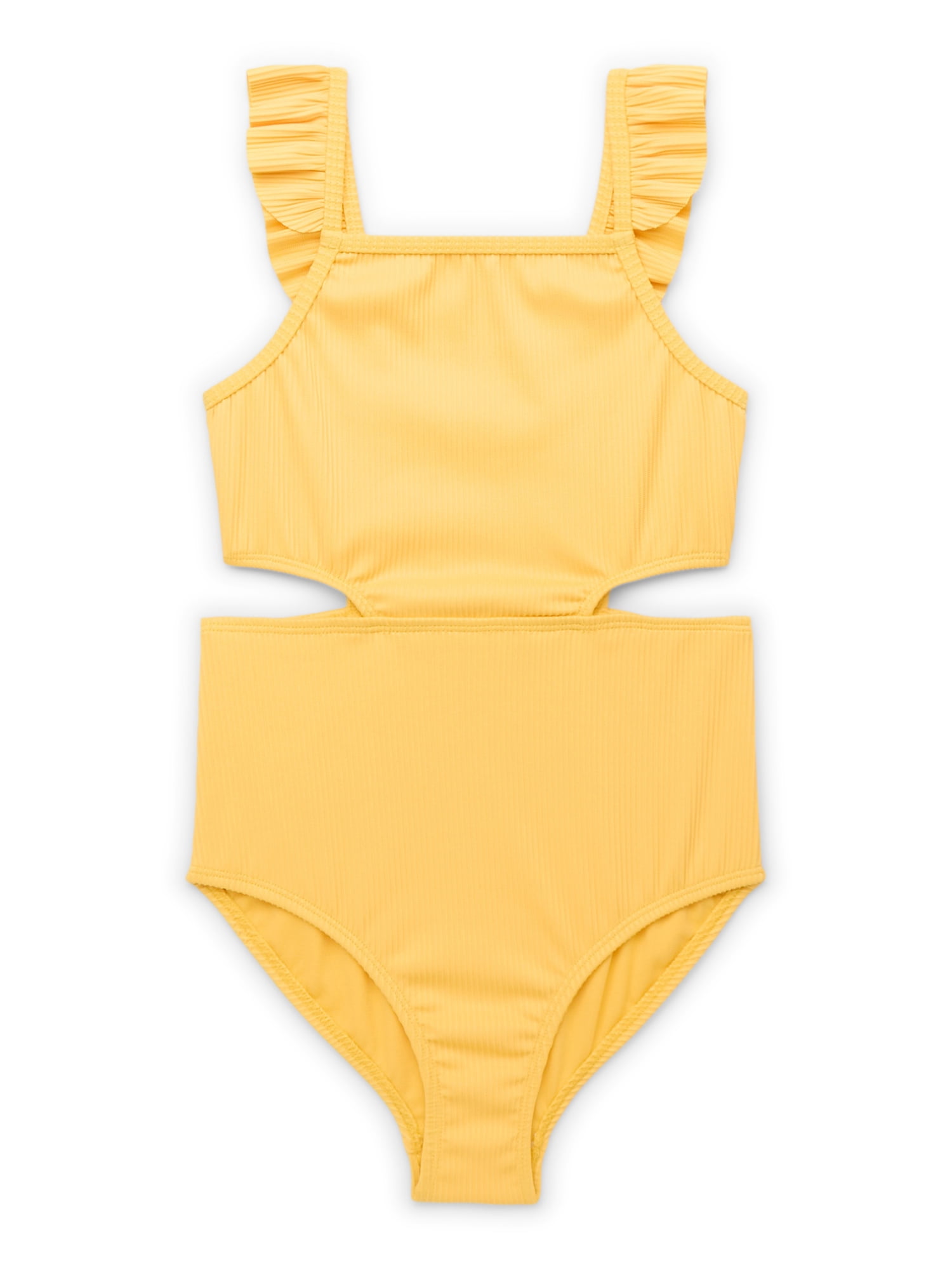 Wonder Nation Girls Ribbed Ruffle Cut Out One Piece Swimsuit with UPF ...