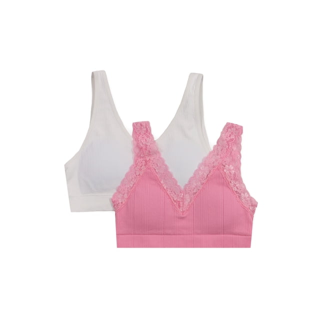 Wonder Nation Girls Seamless Ribbed V-Neck Bralette 2-Pack with Lace ...