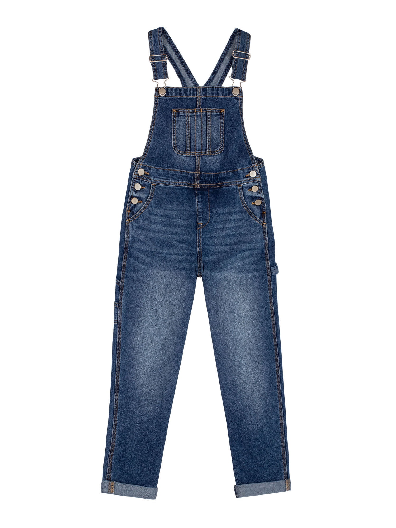 Wonder Nation Girls Roll Cuff Overalls - Adjustable Straps - Walmart.com
