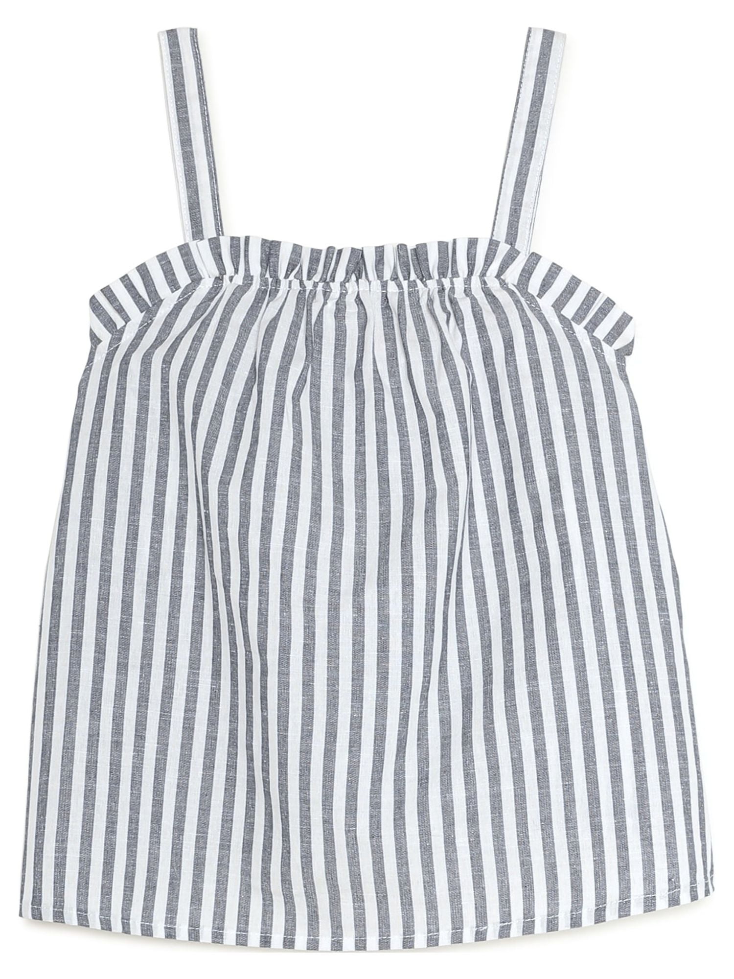 Wonder Nation Girls Ruffle Neck Striped Tank Top - Walmart.com