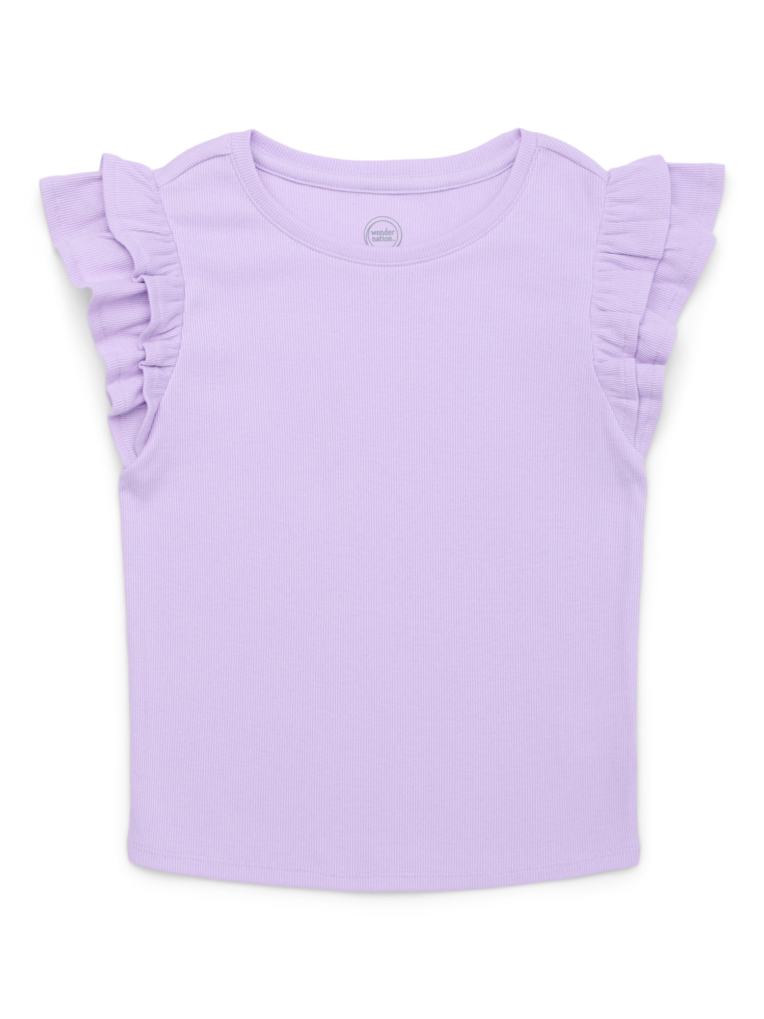 Wonder Nation Girls Ribbed Top with Ruffle Sleeves, Sizes 4-18 & Plus ...