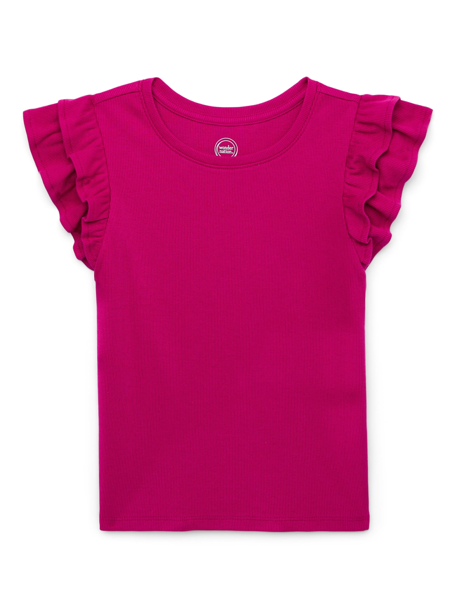Wonder Nation Girls Ribbed Top with Ruffle Sleeves, Sizes 4-18 & Plus ...