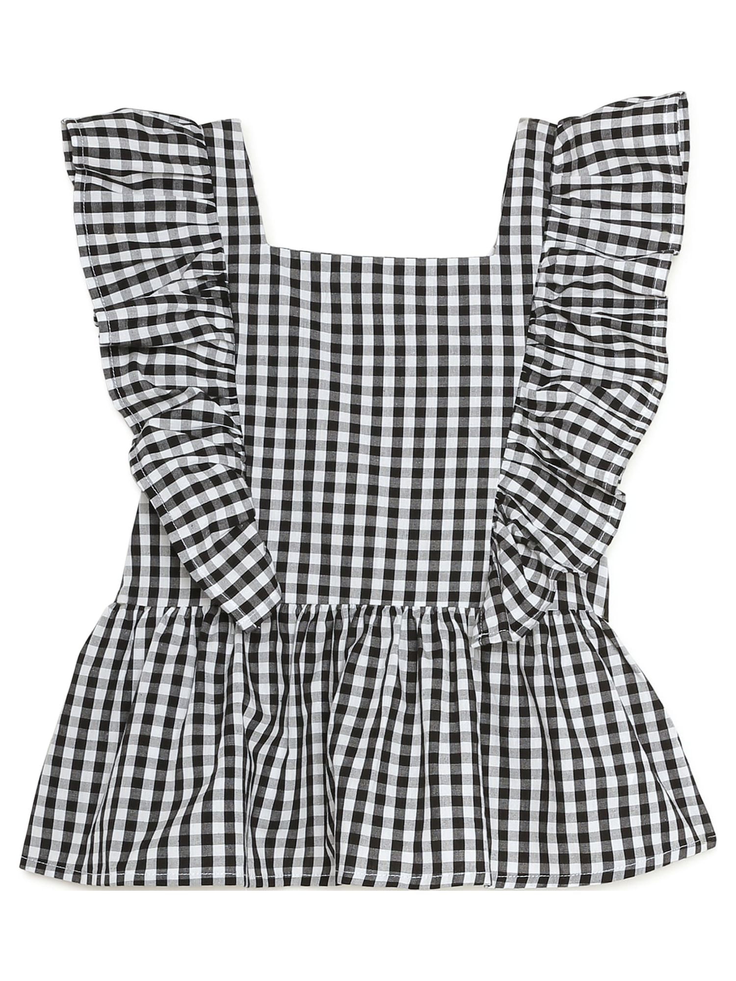 Wonder Nation Girls' Ruffle Sleeve Babydoll Woven Top, Sizes 4-18 ...