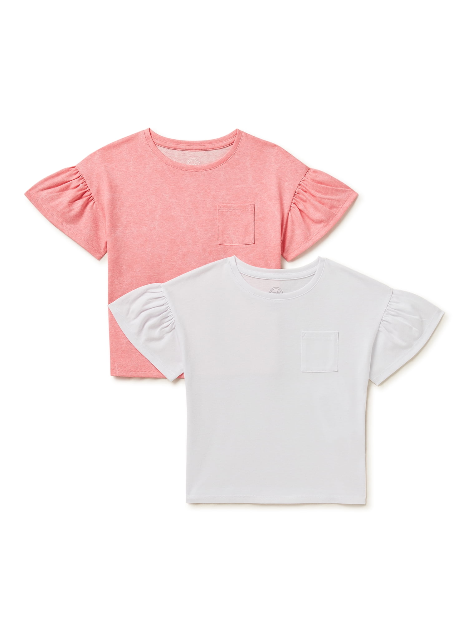 Wonder Nation Girls Ruffle Sleeve Tee 2-Pack, Sizes 4-18 & Plus, Super ...