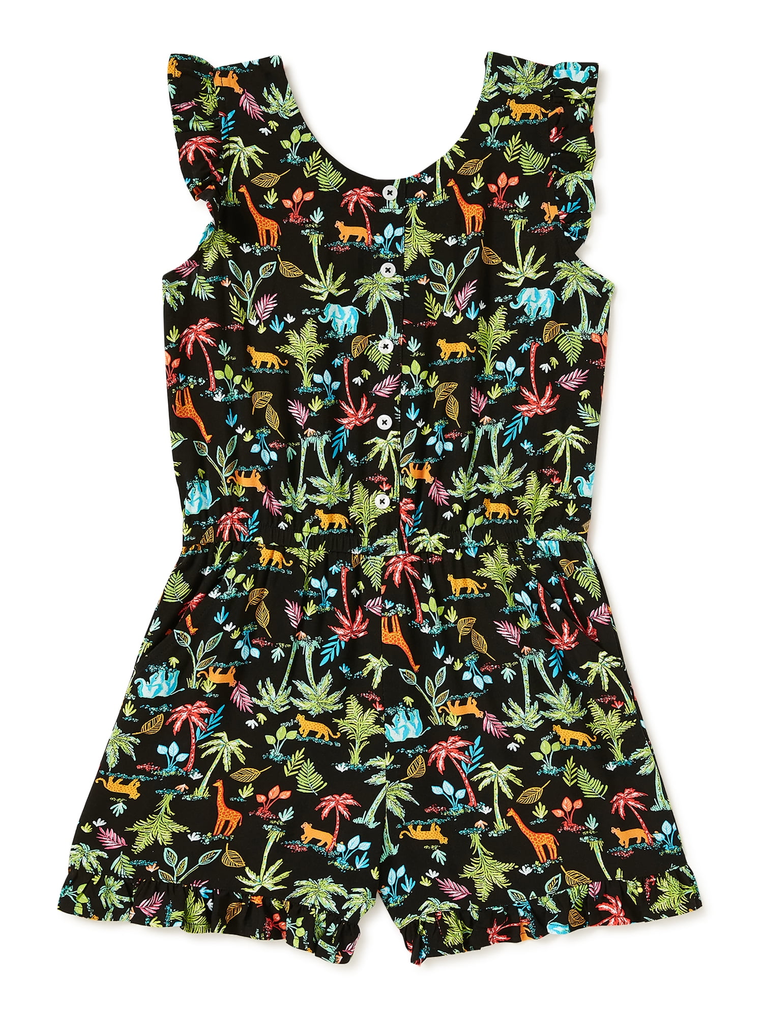 Wonder Nation Girls Ruffle Sleeve Romper, Sizes 4-18 & Plus - Walmart.com