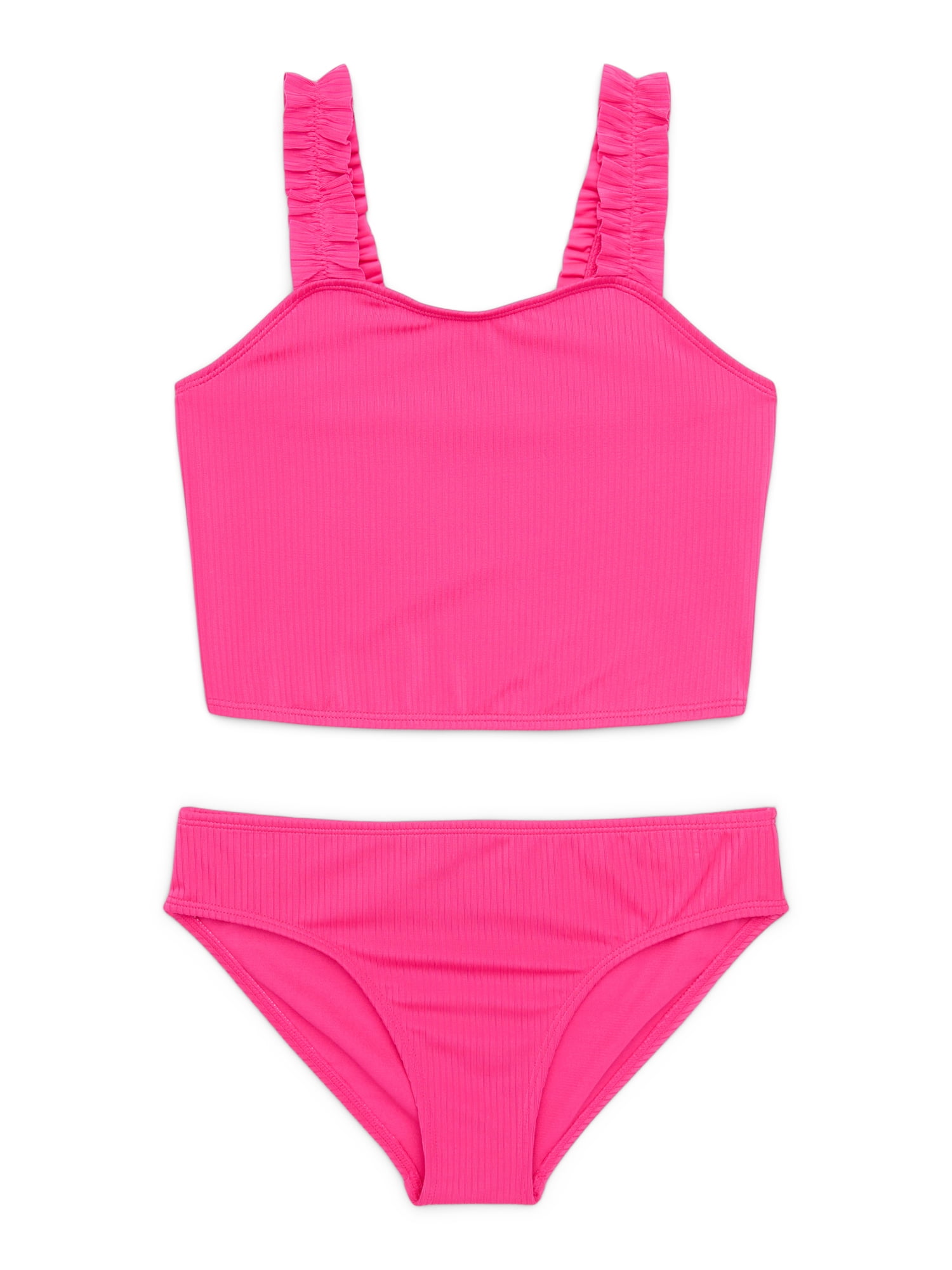 Wonder Nation Girls Ruffle Strap Tankini Swimsuit with UPF 50, 2-Piece ...