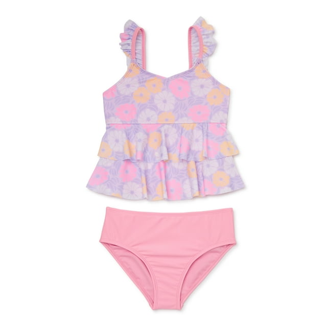 Wonder Nation Girls Ruffle Strap Tankini Swimsuit With Upf 50 Sizes 4