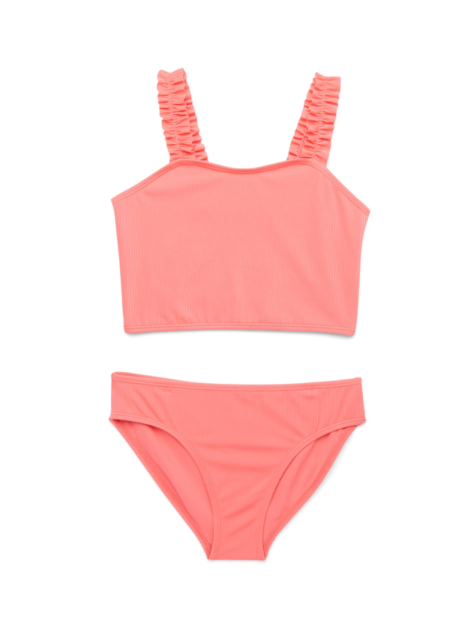 Wonder Nation Girls 2-Piece Ribbed Tankini Swimsuit with UPF50+, Sizes ...