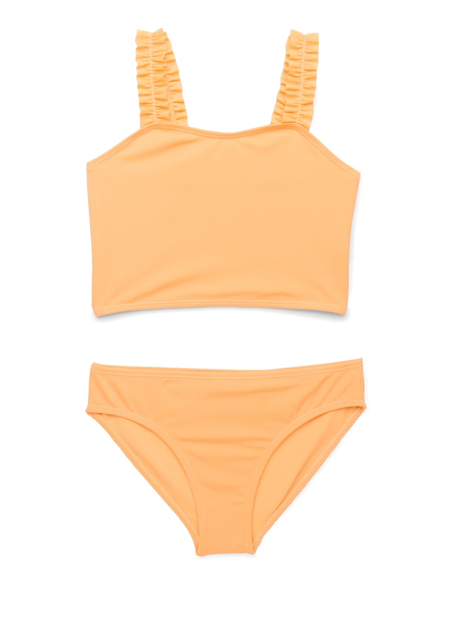 Wonder Nation Girls 2-Piece Ribbed Tankini Swimsuit with UPF50+, Sizes ...